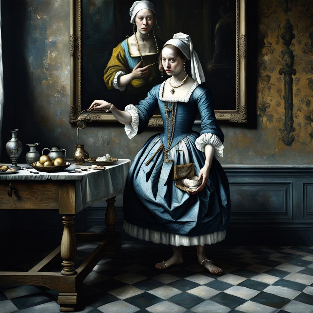 The Girl with the Pearl Painting by Johannes Vermeer, dark fantasy ...