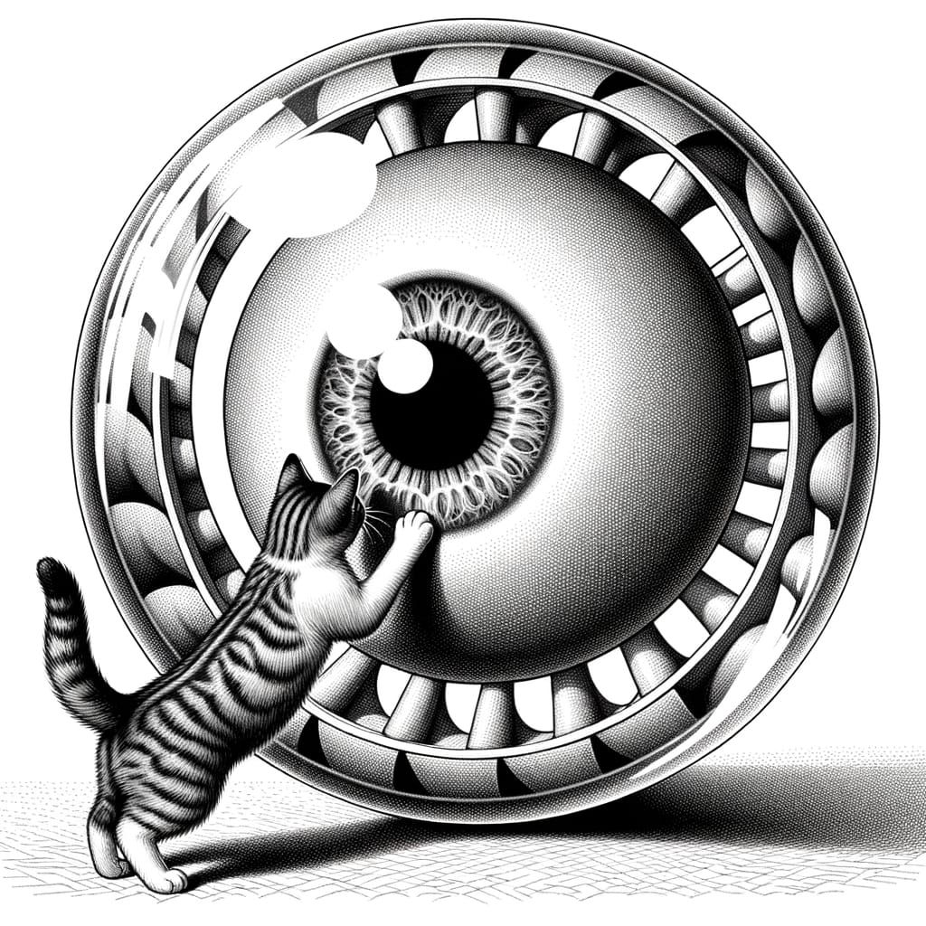 Whimsical Escher-Inspired Drawing of Cat and Optic... - AI Art