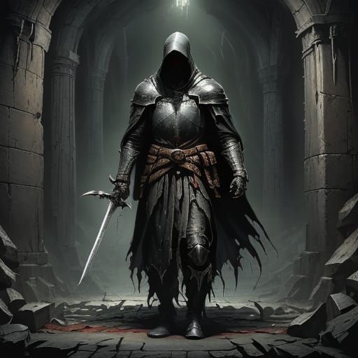 Mystical Knight in Tattered Armor Strolls Through ... - AI Art