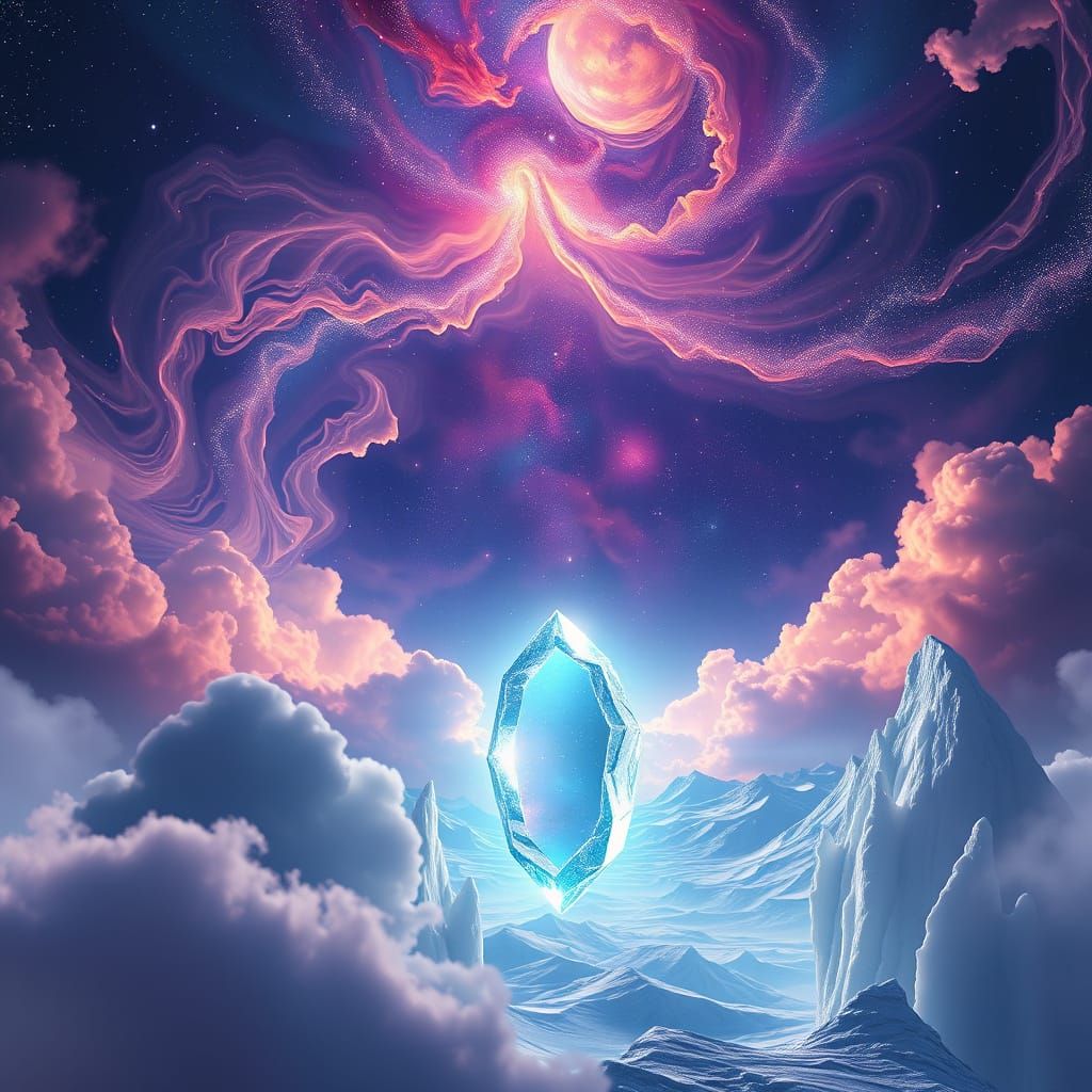 Dark Aether Realm with Glowing Portal to Icy World - AI Art