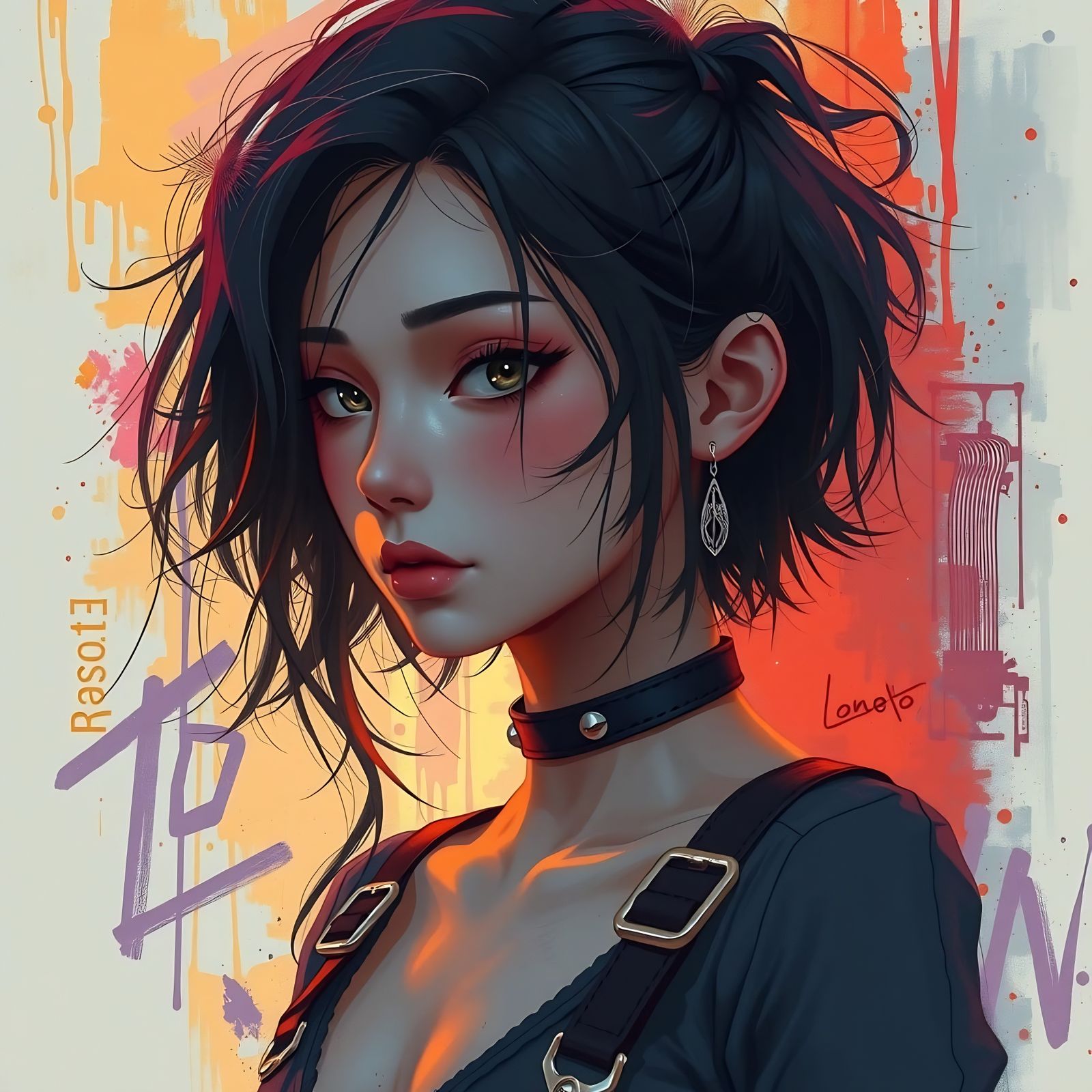 Asian Emo Woman in Gritty Punk Rock Portrait