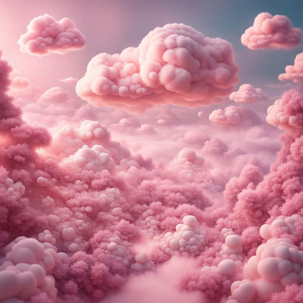 light pink dreamy landscape kawaii clouds stuffed toys - AI Generated ...