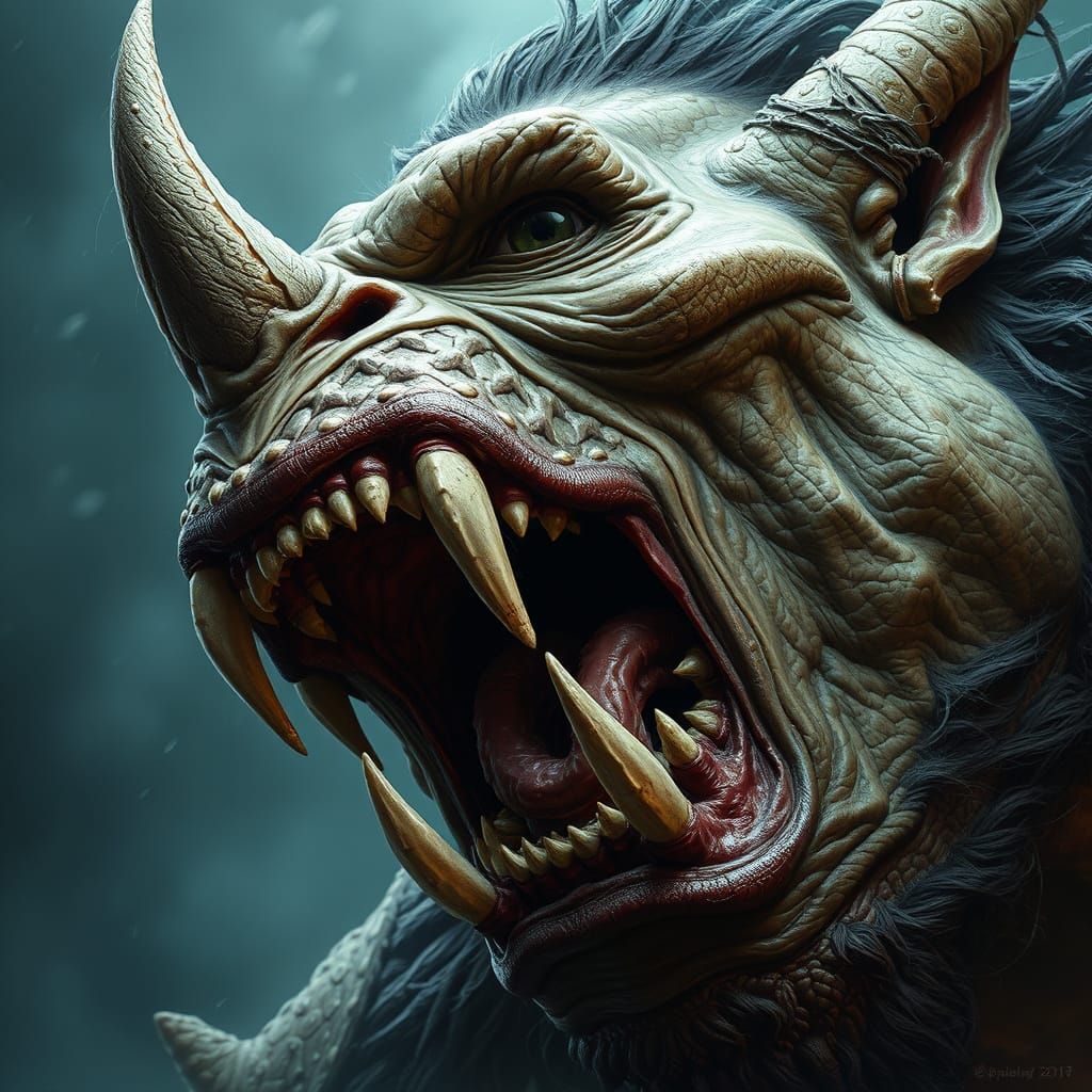 Hyper-Realistic Orc Battle Cry in Intense Close-Up - AI Art