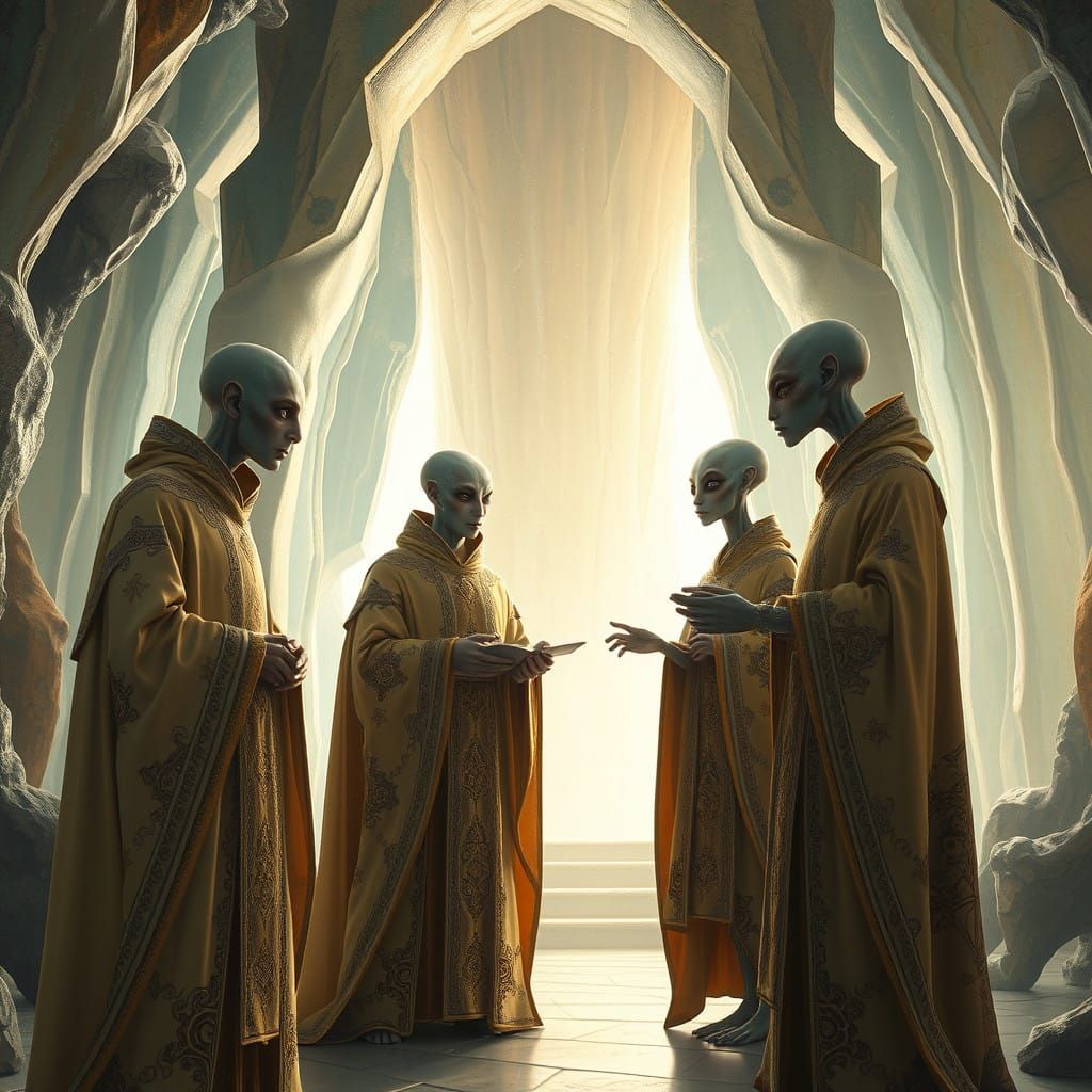 Mystical Priests and Aliens Unite in Harmony Sanct... - AI Art