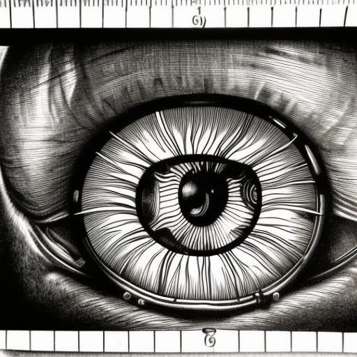 Anatomic view of an eye, medical illustration, wood engraving, finely ...