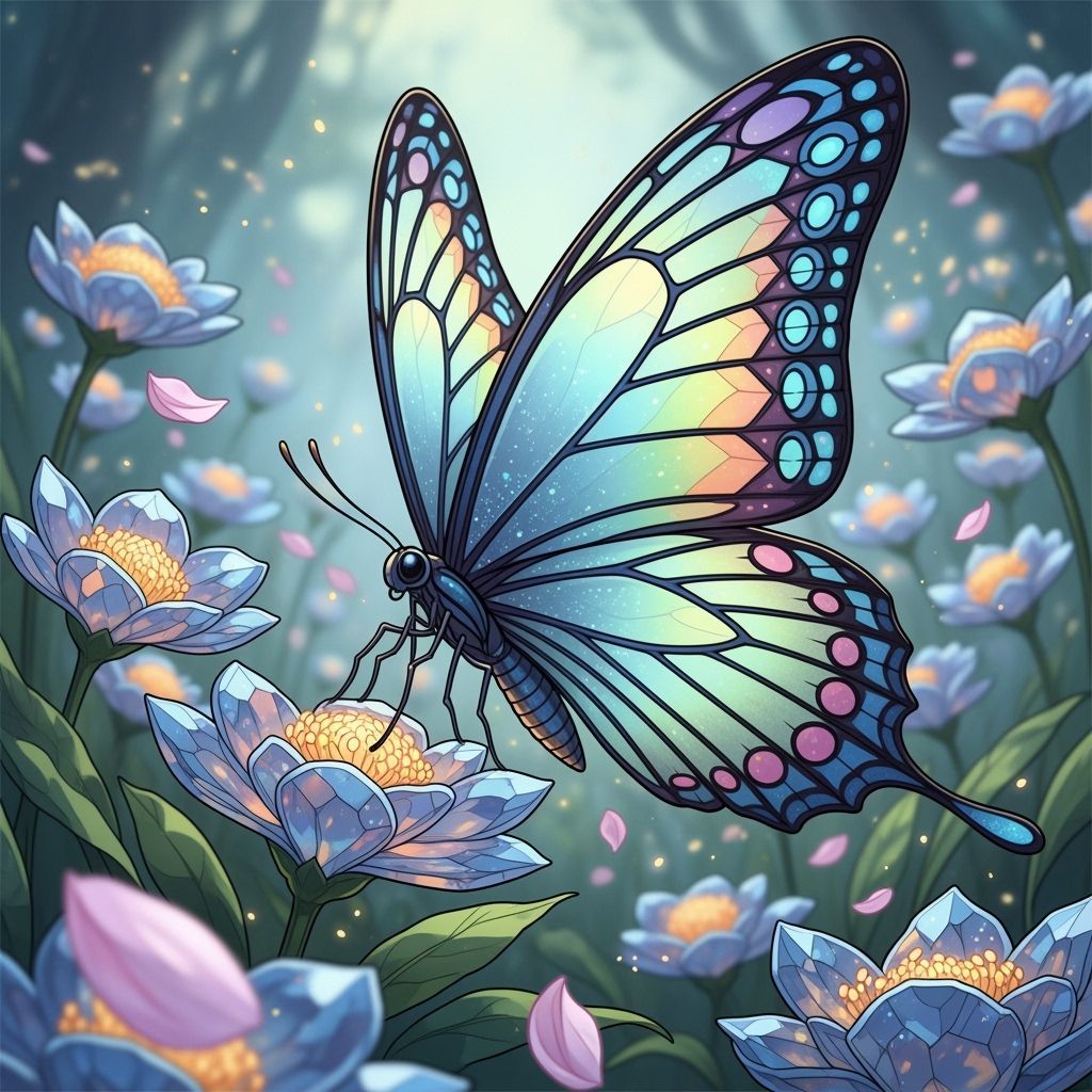 Imagine a bioluminescent butterfly with wings like stained glass ...