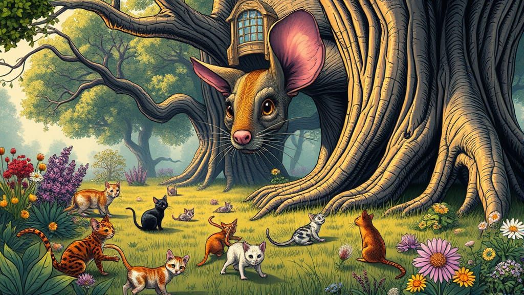 Giant Mouse Reigns Over Dinosaur Era Landscape - AI Art