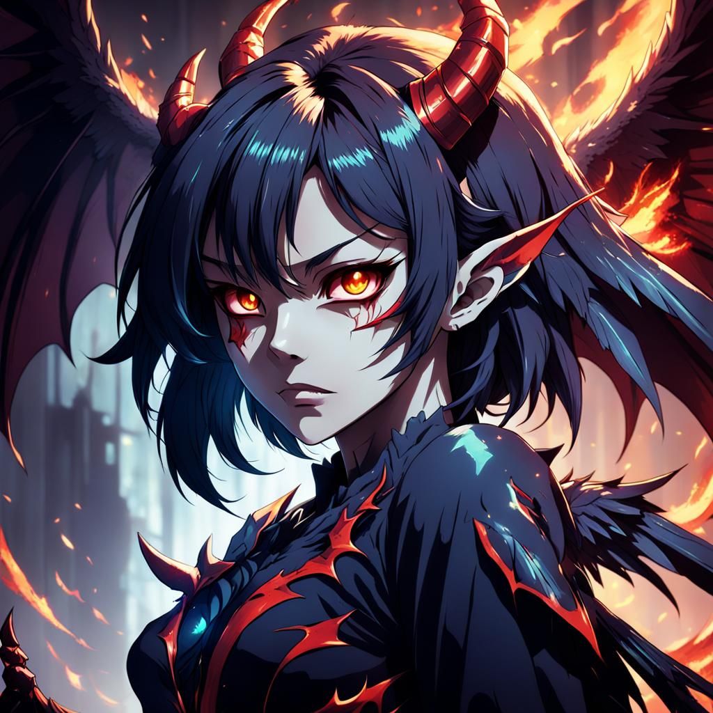 A girl slowly transforms into a demon with wings and claws - AI ...