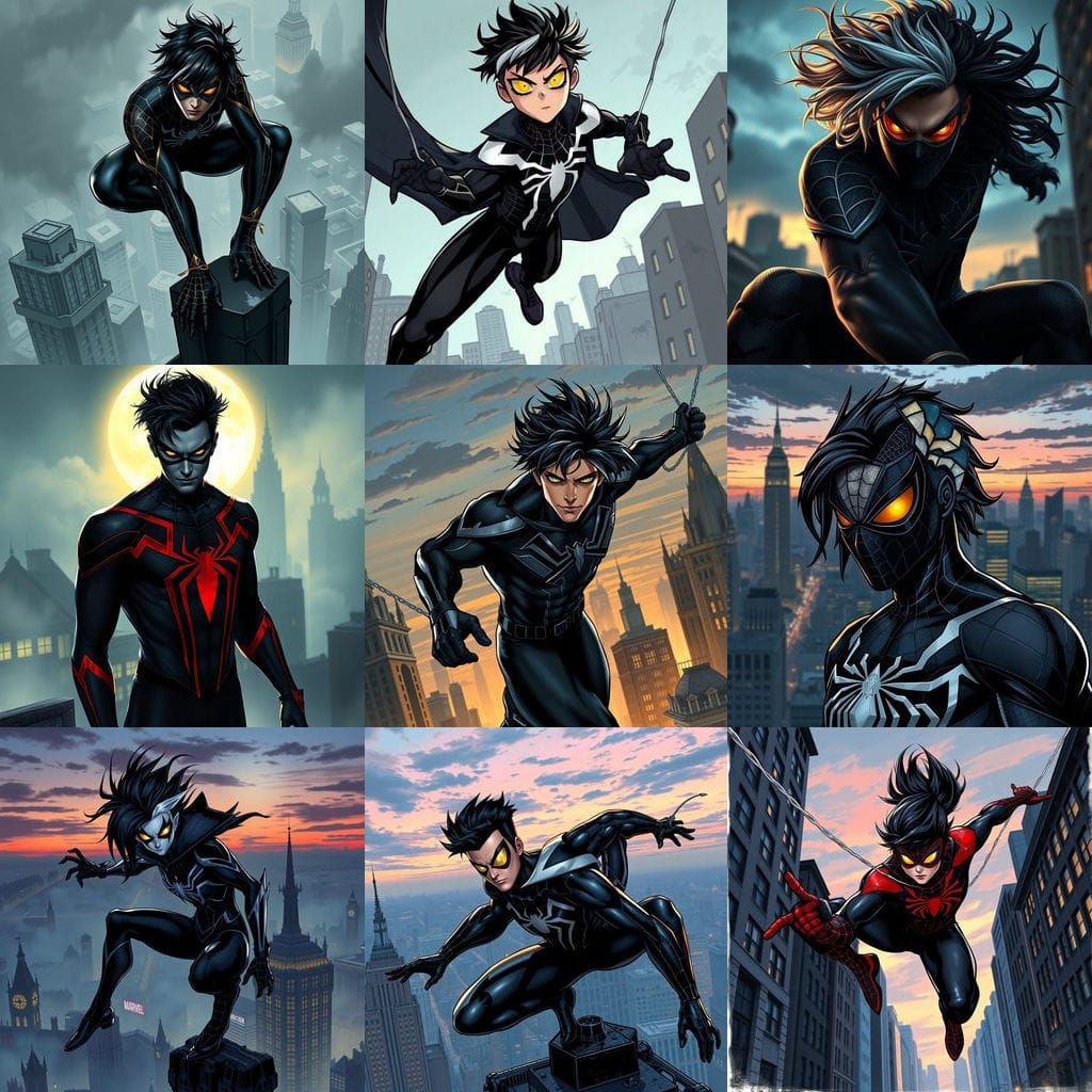 Vali Ravenclaw as a male spiderman character With Black and white hair ...