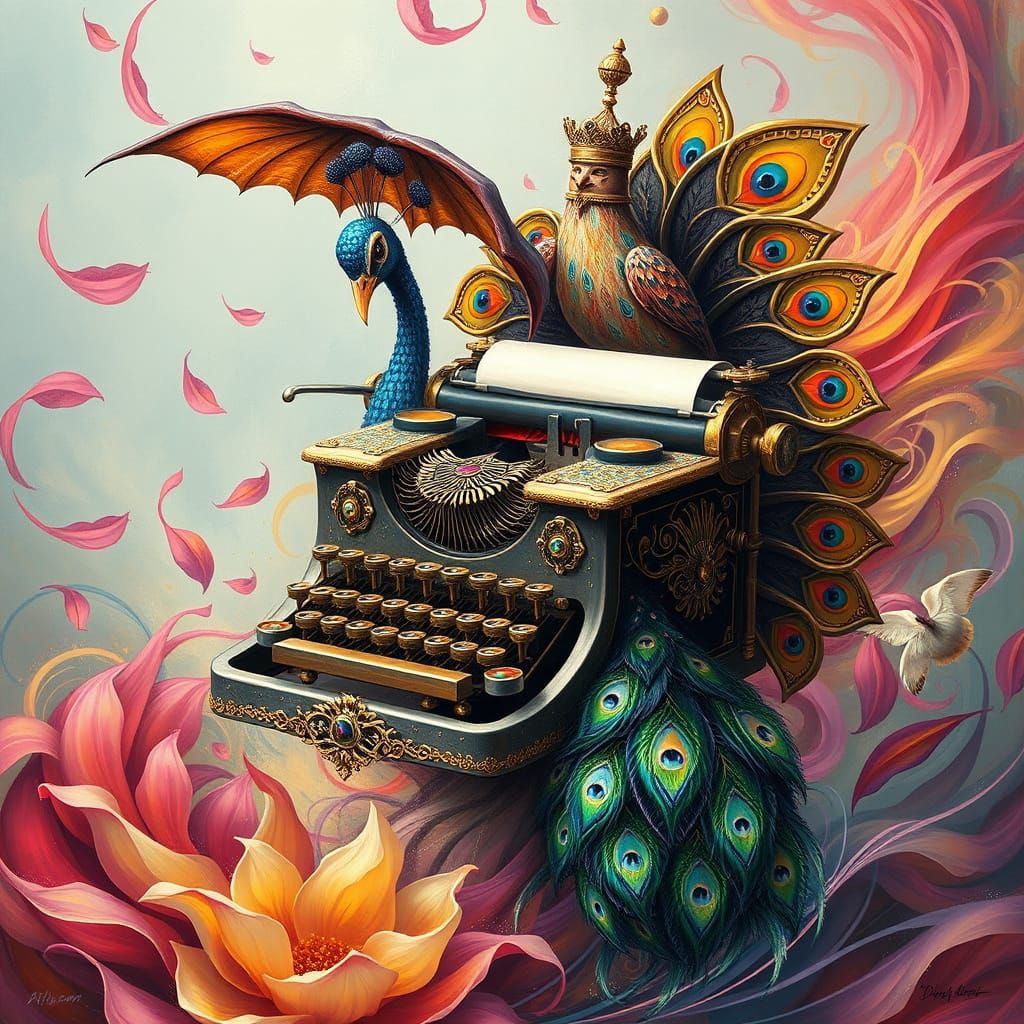 Typewriter - Whimsical Peacock Typewriter in a Vibrant, Dre...