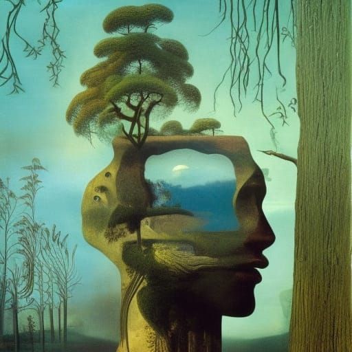 double exposure, superimposition of head and tree perfectly blended ...