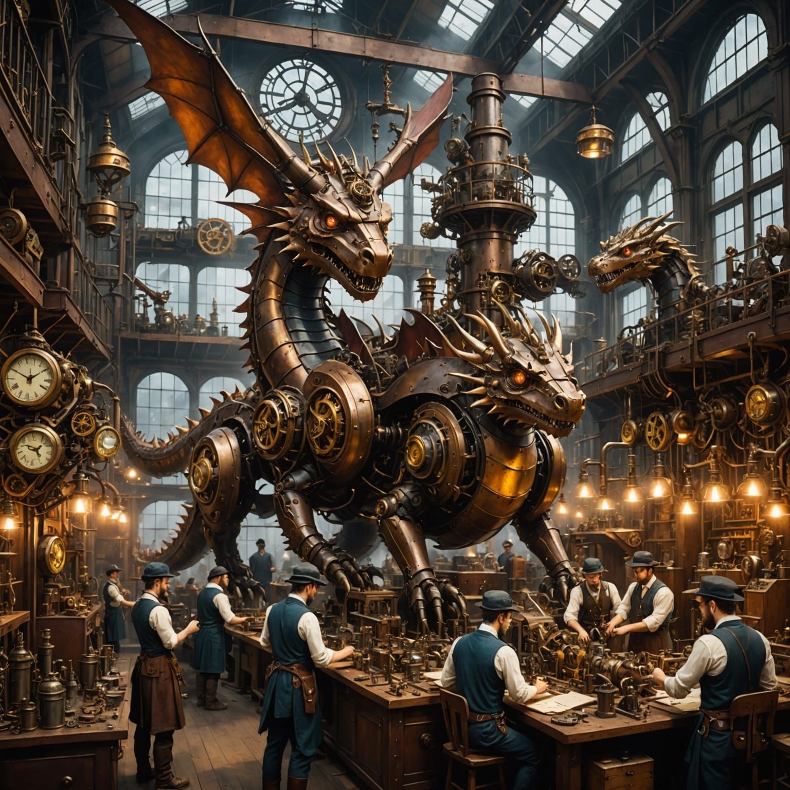 Steampunk Factory in Full Production - AI Art