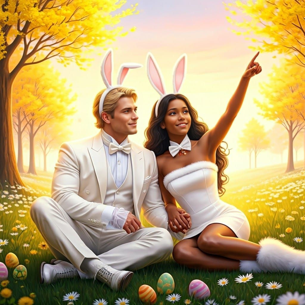 Brian & Angel Bunny Couple Holding Hands Sitting Together At the Easter ...