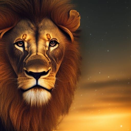 glowing lion during night, dark fantasy, marvellous, masterpiece ...