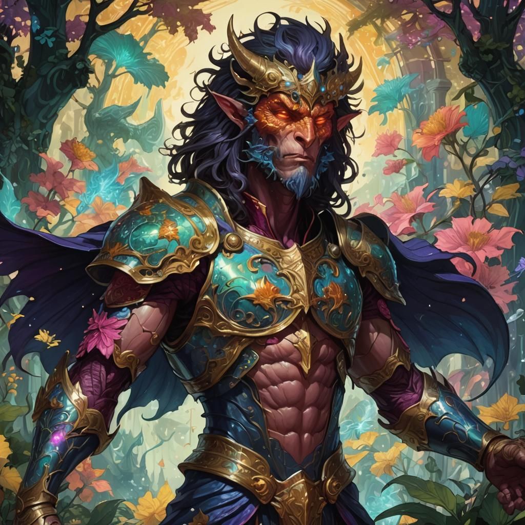 Surreal Wizard Knight Casts Spell in Vibrant Medie... - AI Art