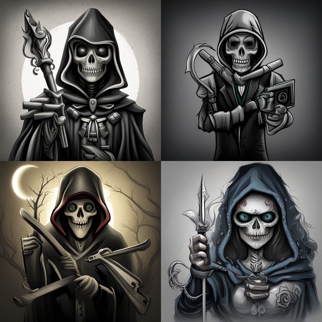 logo with cartoon grim reaper and text "Tech-Voodoo" charcoal drawing ...