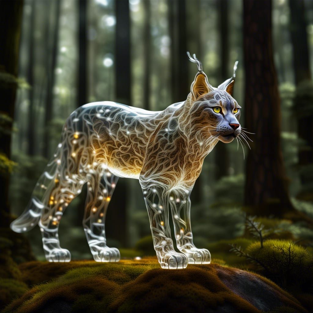A fully transparent Majestic Lynx, made of custom glass art ...