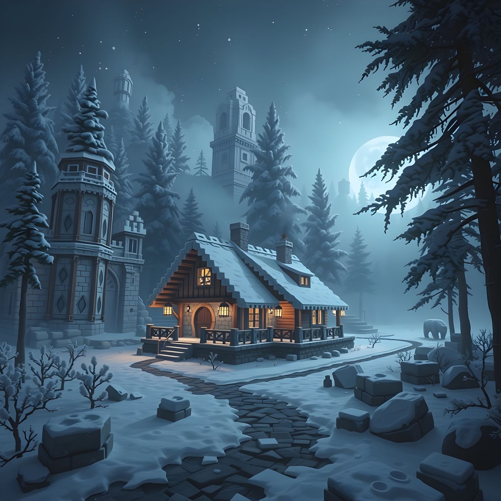A cozy Minecraft-style winter cottage in a snowy tundra biome ...