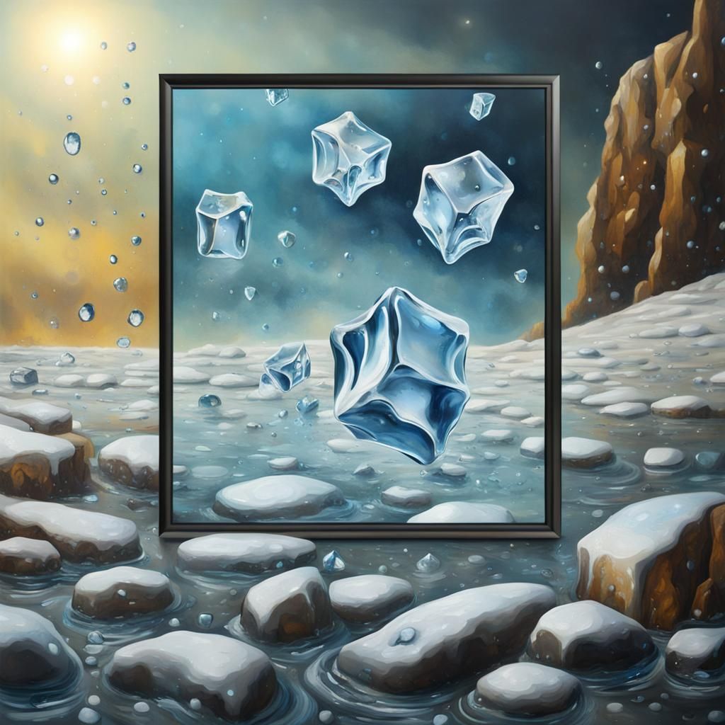 Ice cubes falling freezing rain Abstract Shinning Rocks glimmering dots ...