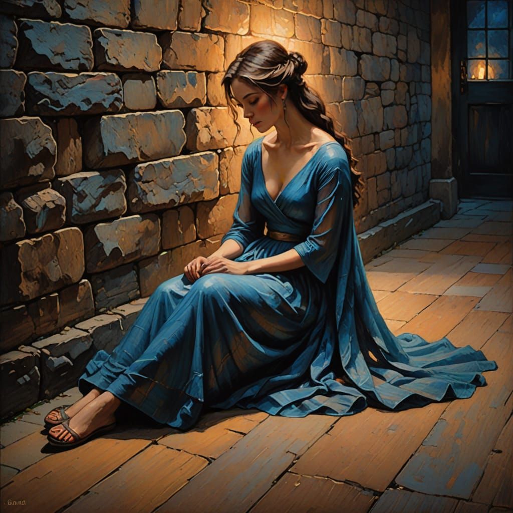 Lady Minotaur in Blue Evening Gown, Neo-Expression... - AI Art