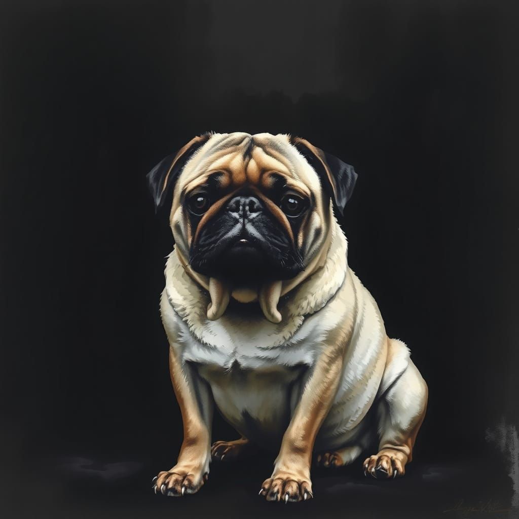 Pug - Regal Pug Portrait in Dark, Moody Tones