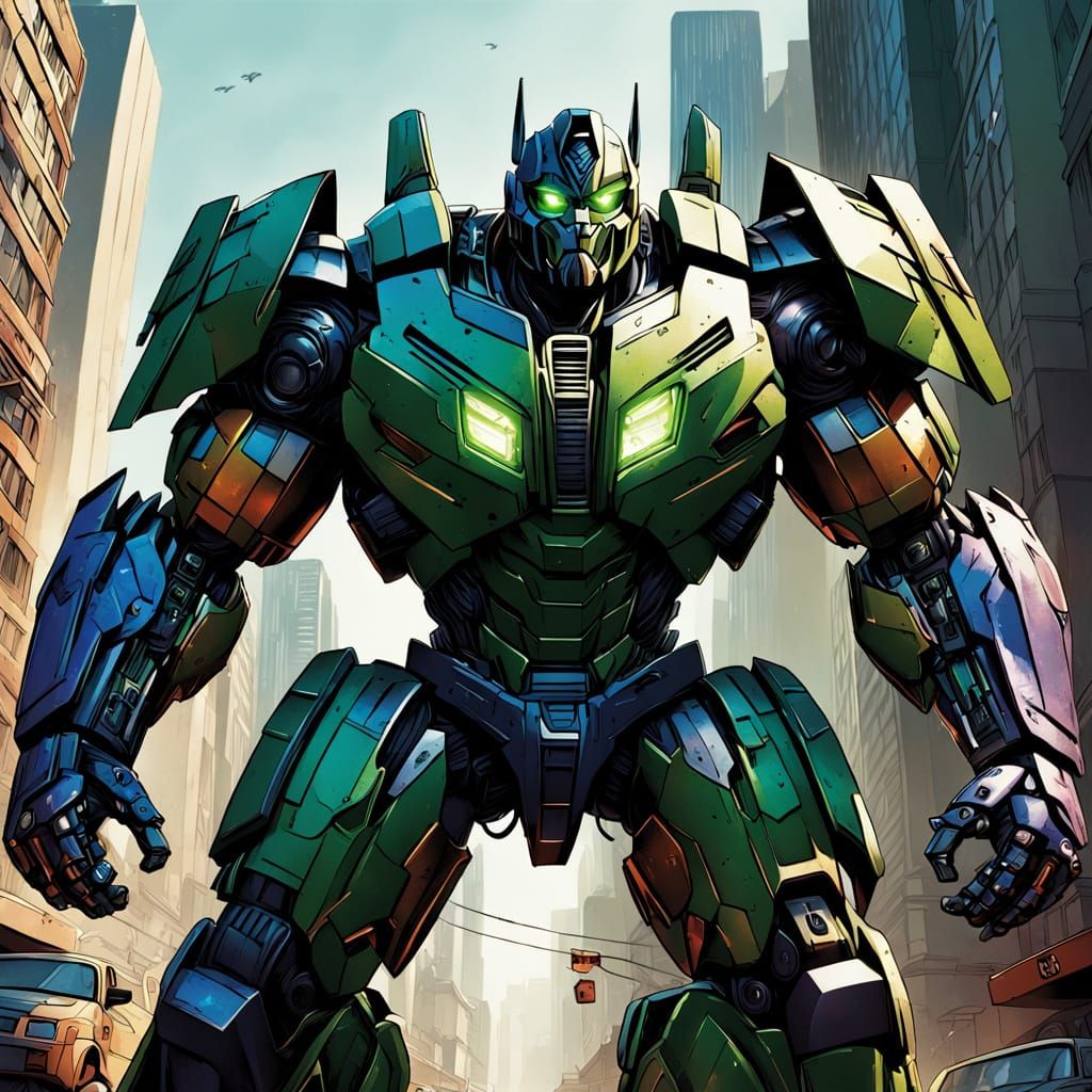 Green Hulk Transformer Smashes City Streets in Hyp... - AI Art
