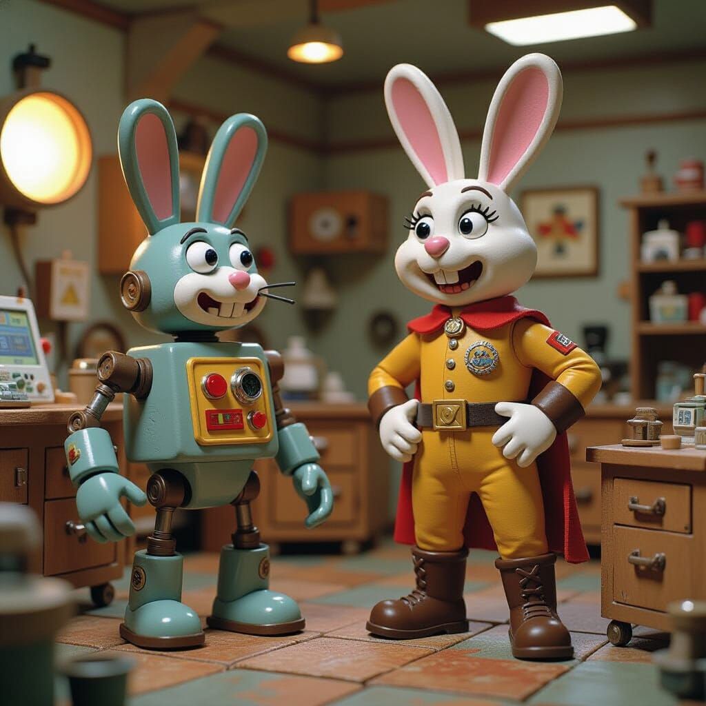 Retro Sci-Fi Rabbit Adventurer in Claymation Style - AI Art