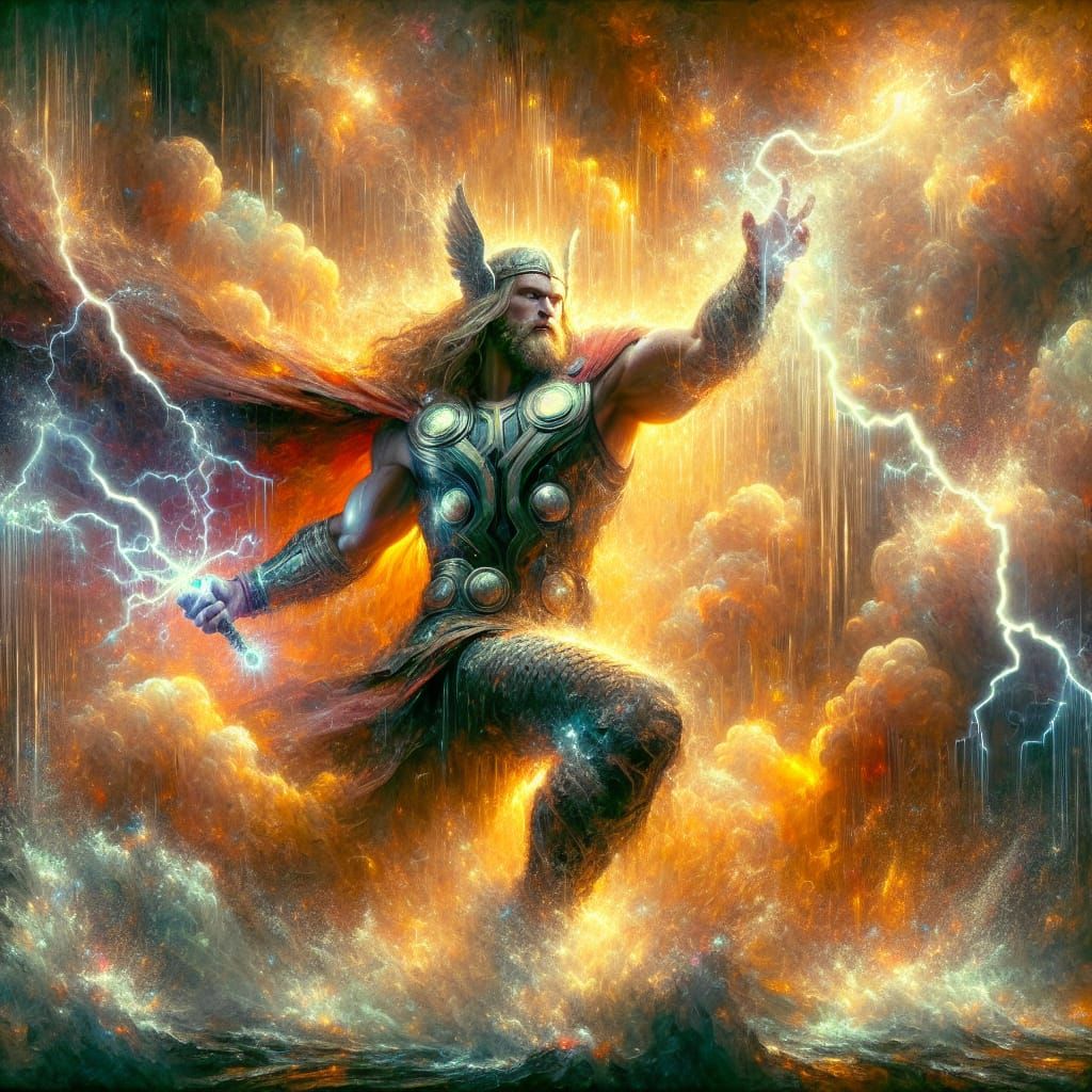 Thor creates thunder and rain - AI Generated Artwork - NightCafe Creator
