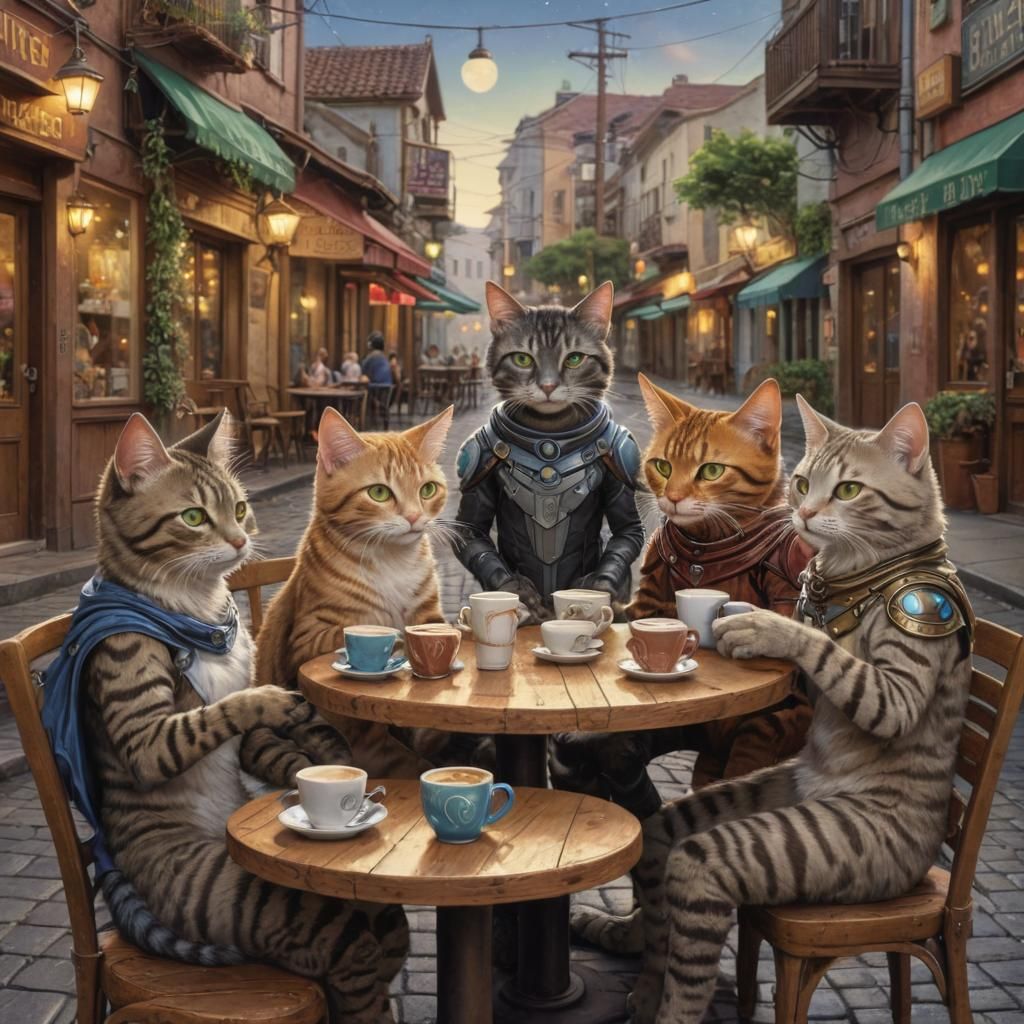 cats taking a coffee break - AI Generated Artwork - NightCafe Creator