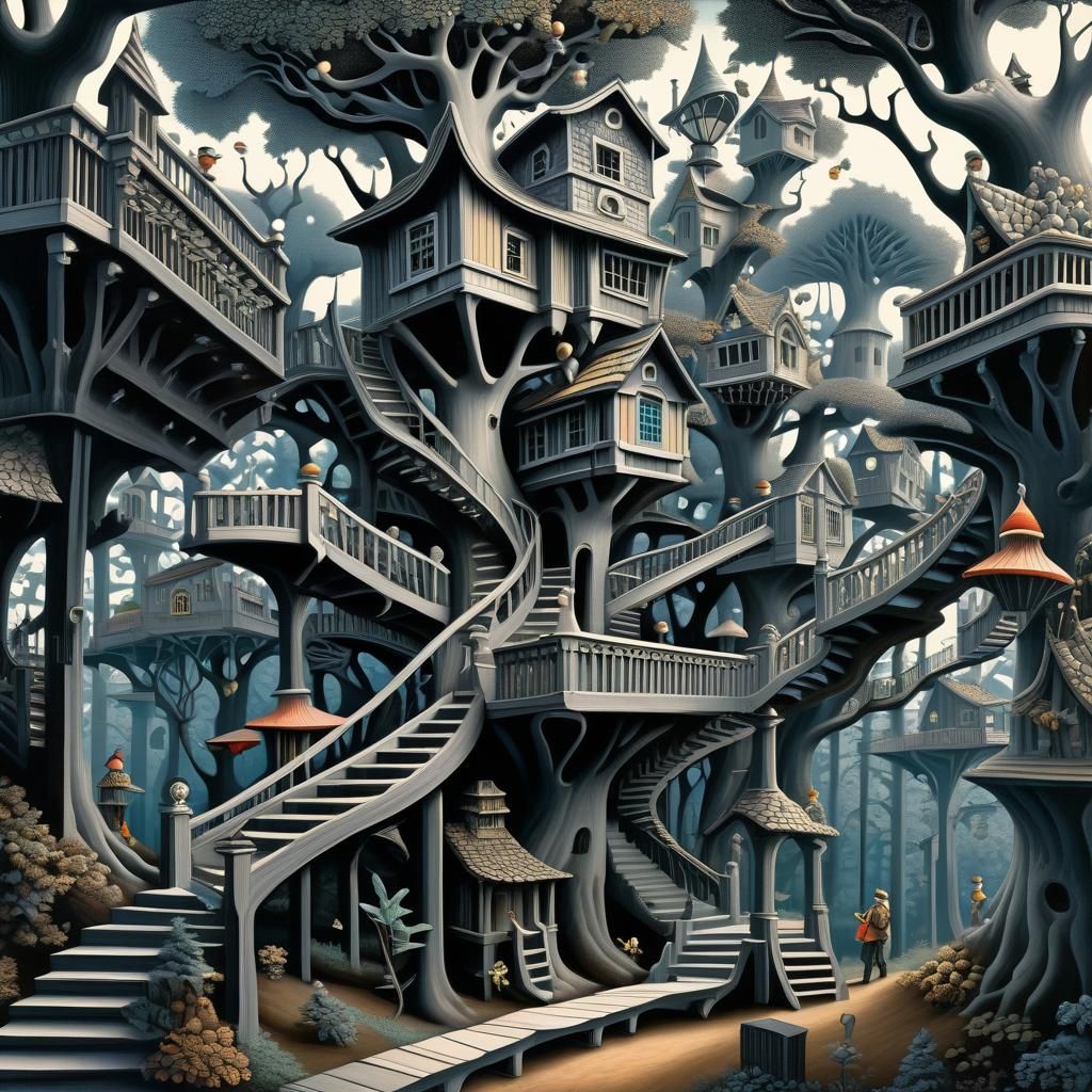 Escher style Surreal Treehouse Complex - AI Generated Artwork ...