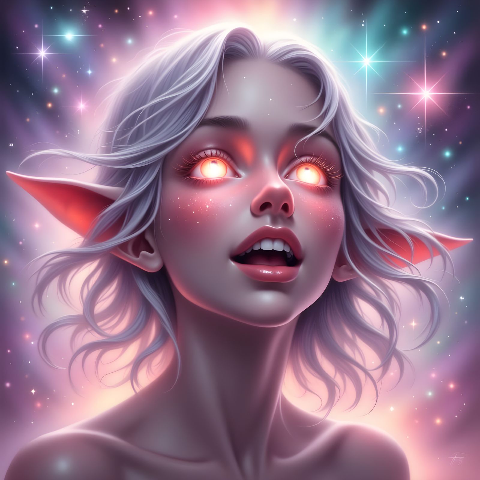 Euphoria - Enchanting Elf Woman with Cosmic Eyes, Digital Ar...