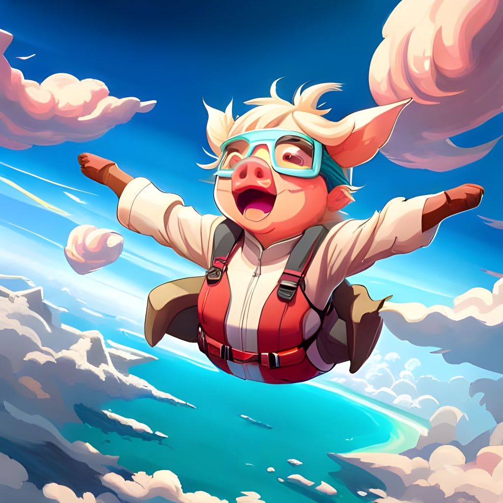 Joyous moment: Piggy Enjoying the Skydiving🐖🐽☁️ - AI Generated Artwork ...