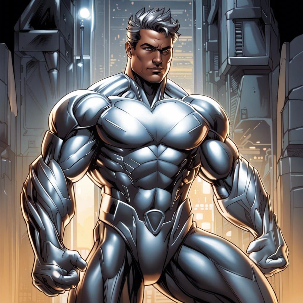 male superhero, buff, silver armor, high tech, scifi, gadgets - AI ...