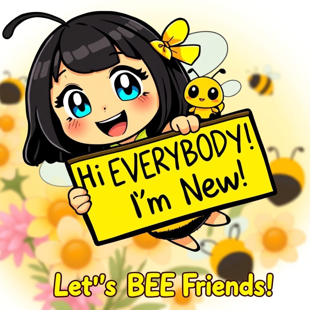 Vibrant Chibi Bee Welcomes Friends with Bright Smi... - AI Art