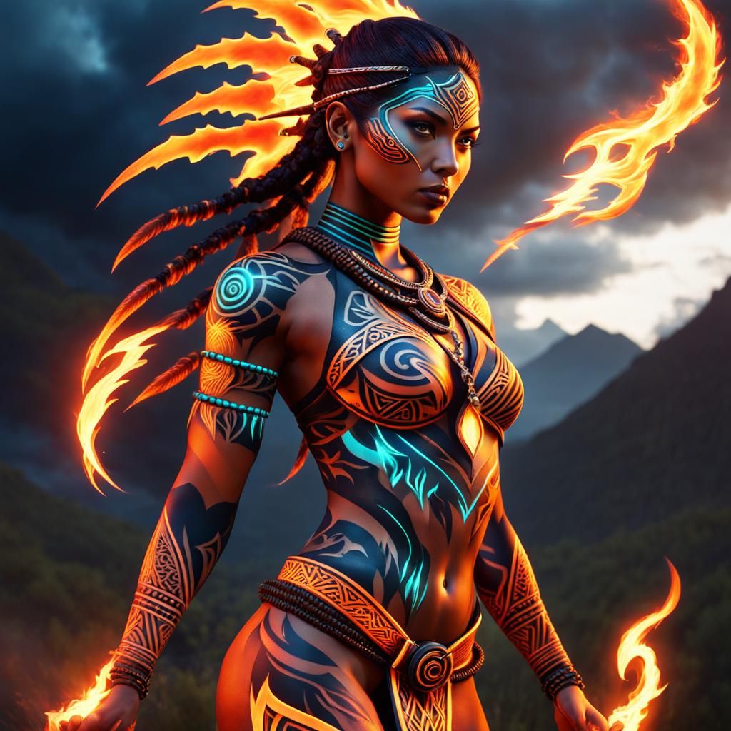 fire tribe girl - AI Generated Artwork - NightCafe Creator