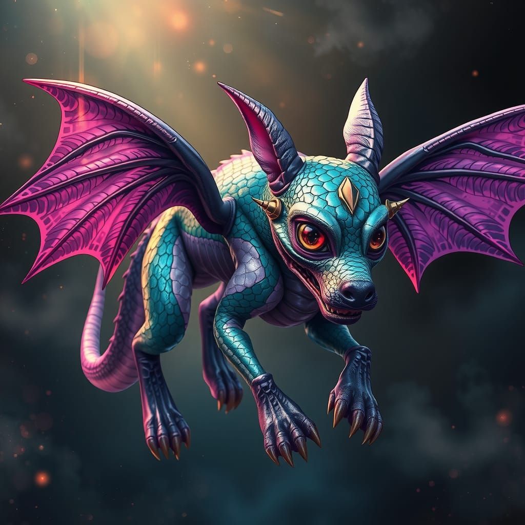 A fantastical creature with the head of a dog and a serpent's tongue ...