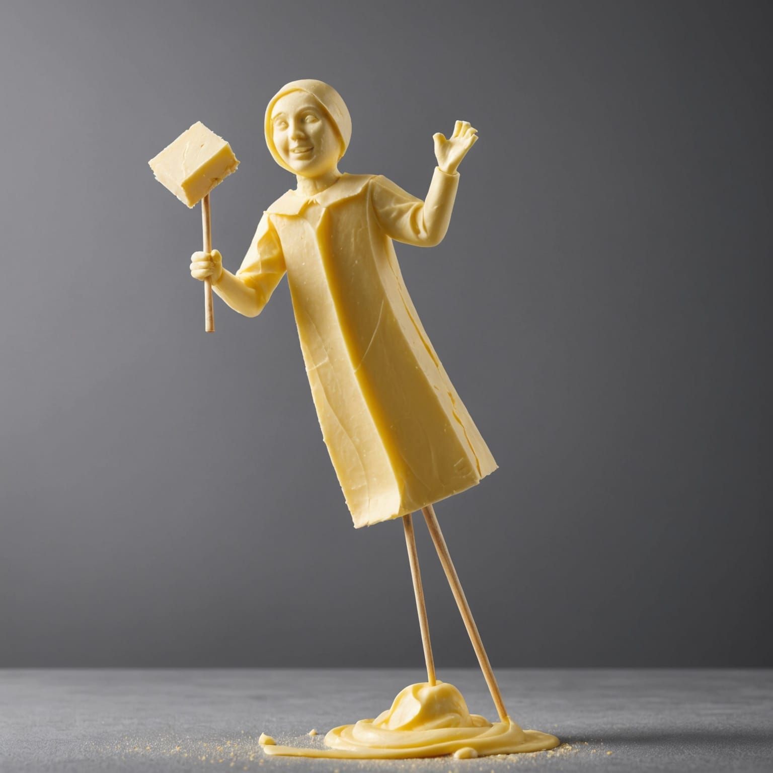 Surreal Butter Figure Soars on a Golden Stick - AI Art
