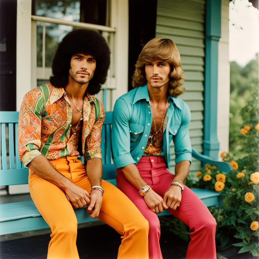 Polaroid of Two Handsome Guys on Porch Swing (1970s) - AI Generated ...