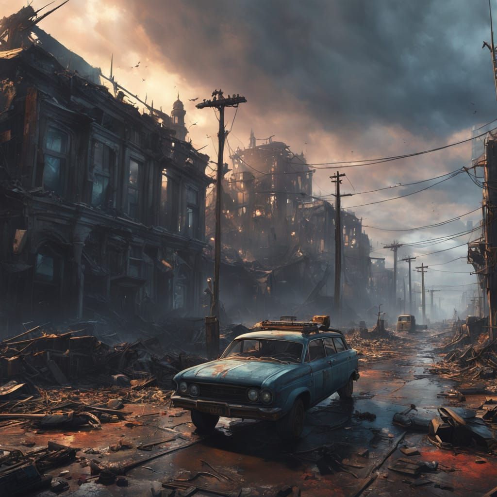 Zombie apocalypse - Gritty Post-Apocalyptic Cityscape at Du...
