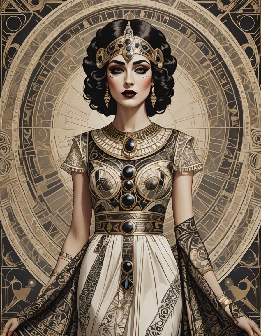 Portrait of Young Woman in Carnival Cleopatra Dress. Art Deco Inspired ...