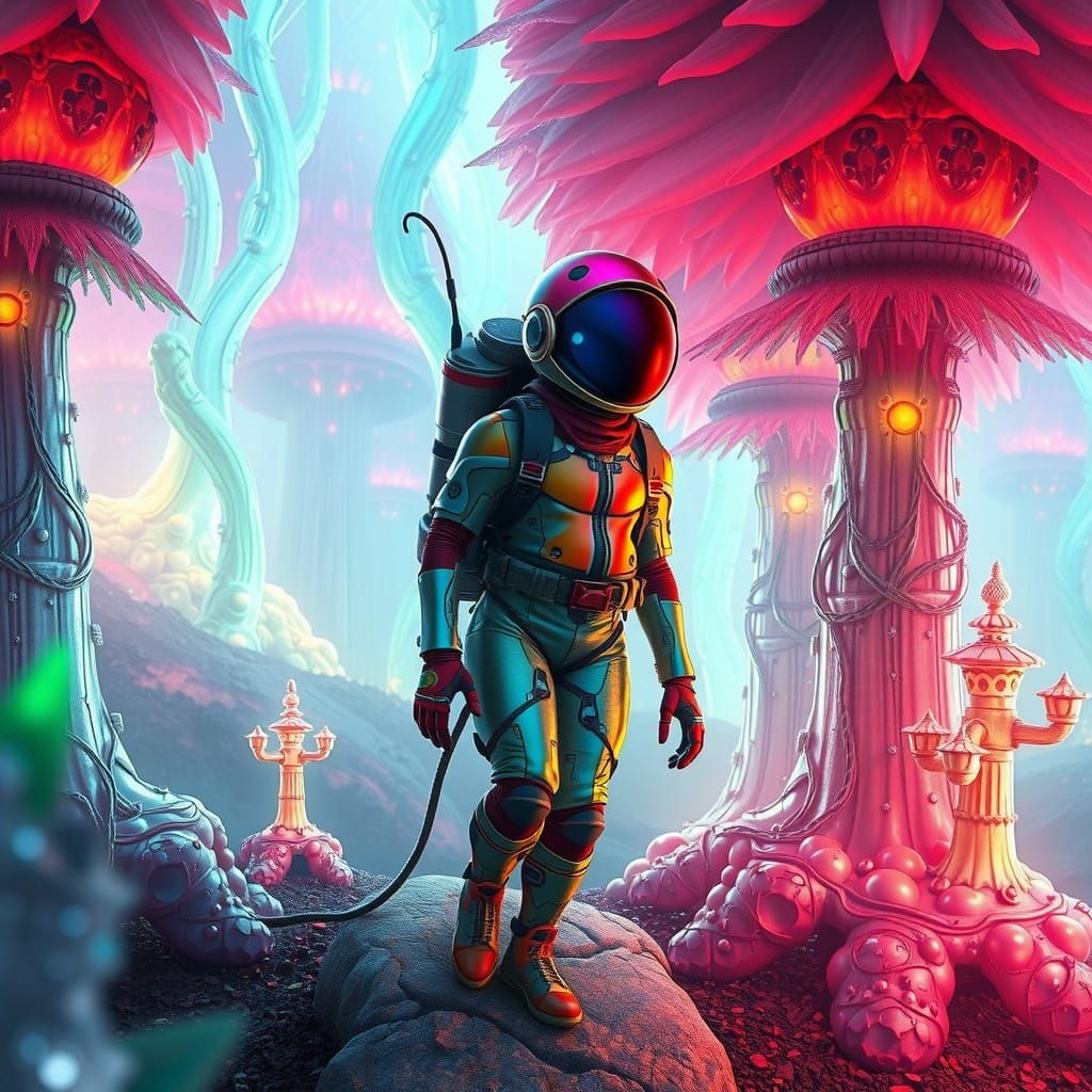 Ladybug Alien Explorer in a Vibrant, Luminescent F... - AI Art