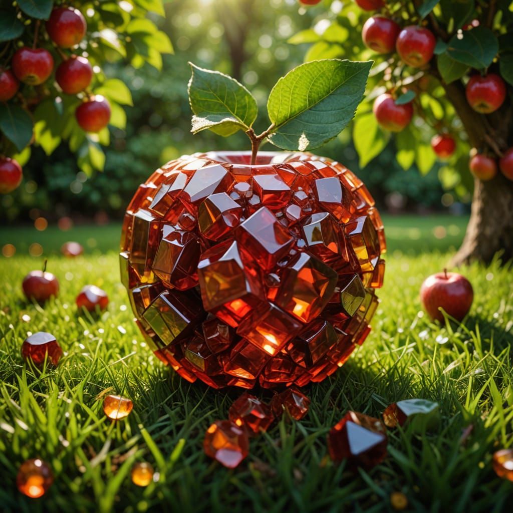Cubed Apple - Elegant Gemstone Cube Apple in Lush Green