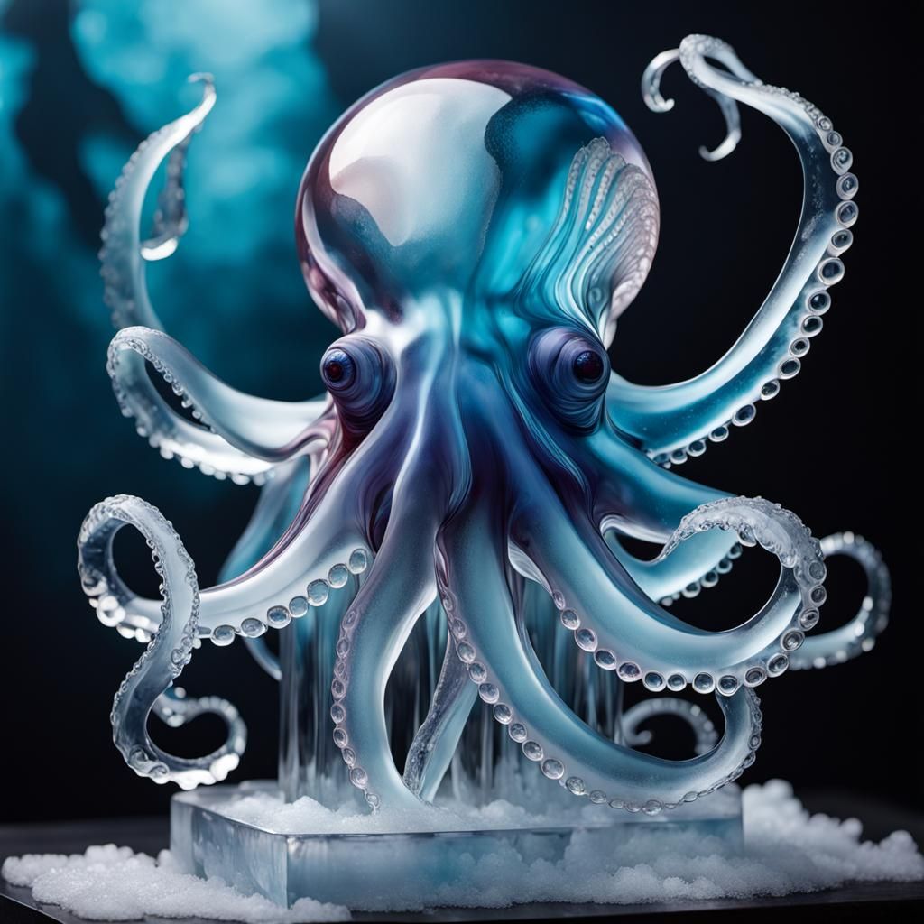 Translucent crystal (Ice sculpture:1.5) octopus ice flow arctic in a ...