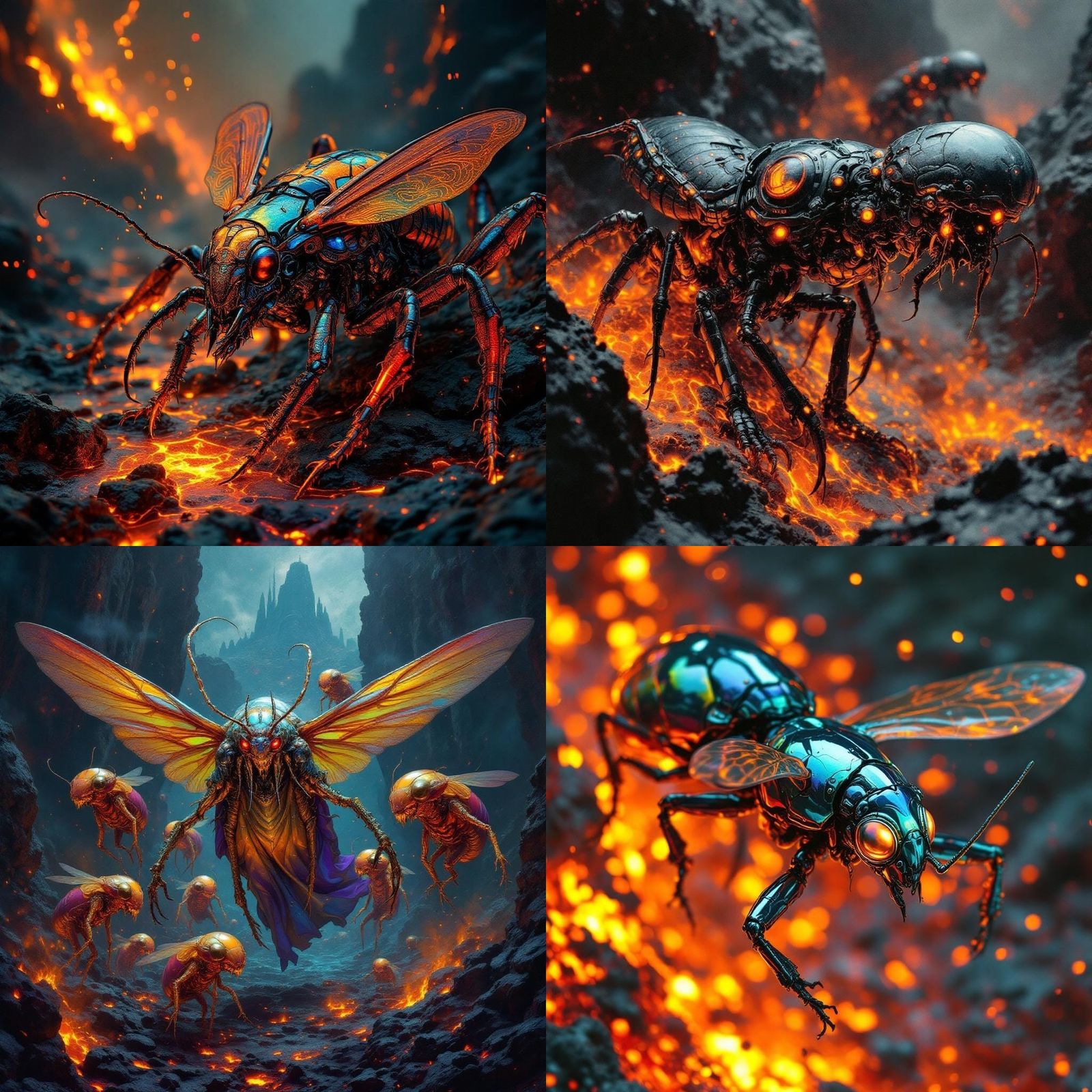 Anthropomorphic Lava Insects with Metallic Skin - AI Art