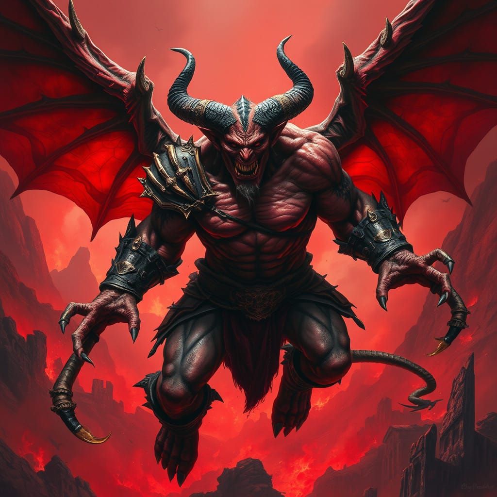 Gothic Demon Orc Soars into Infernal Battle - AI Art