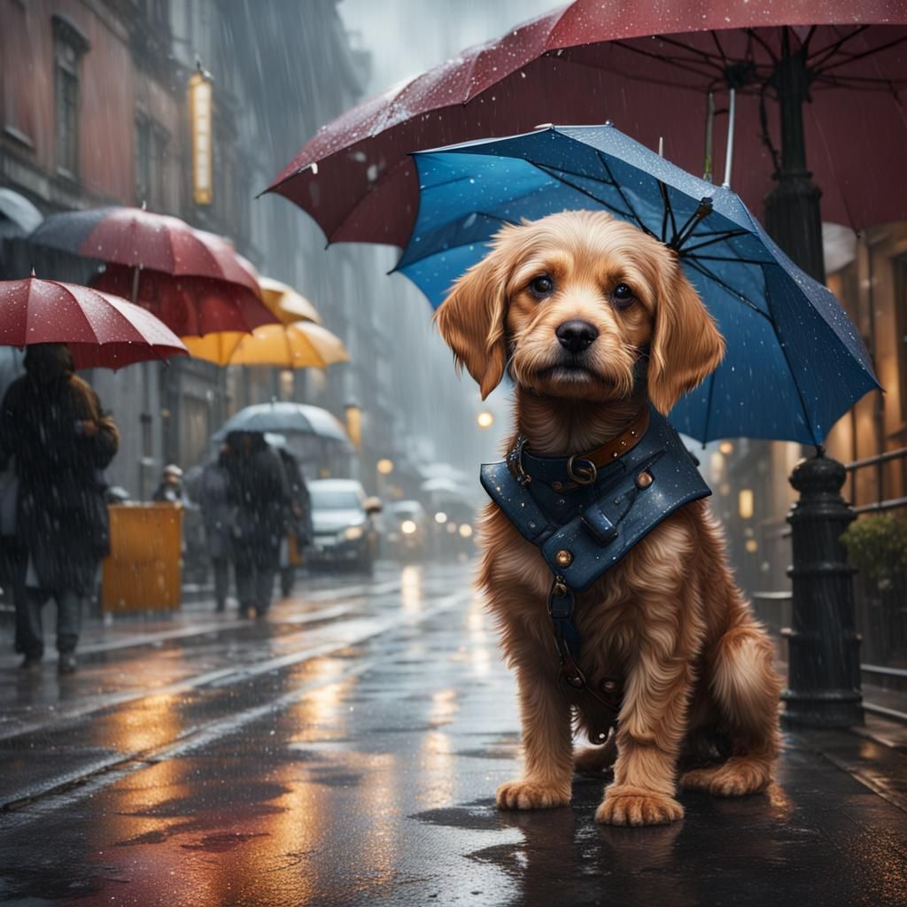 A baby dog in the rain. - AI Generated Artwork - NightCafe Creator