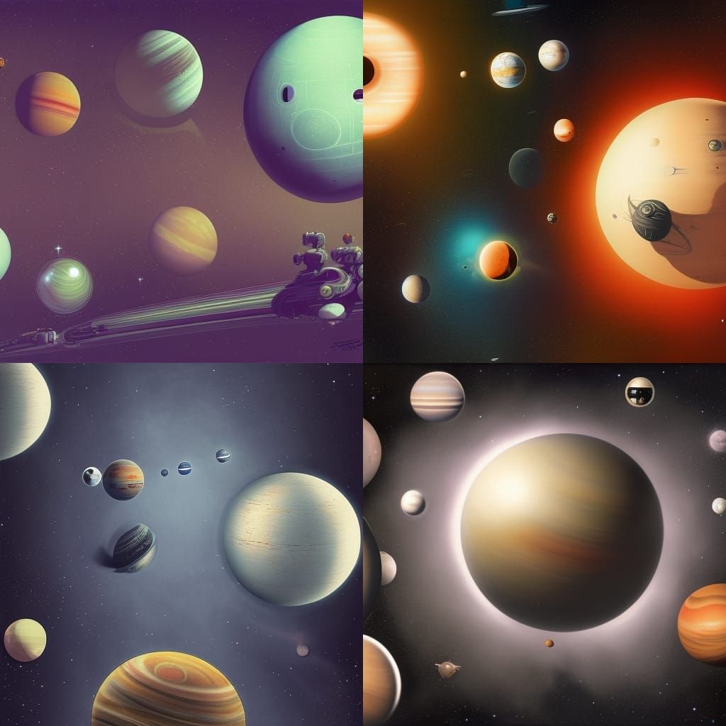 a group of planets floating in space, by Otakar Kubín, digital art ...