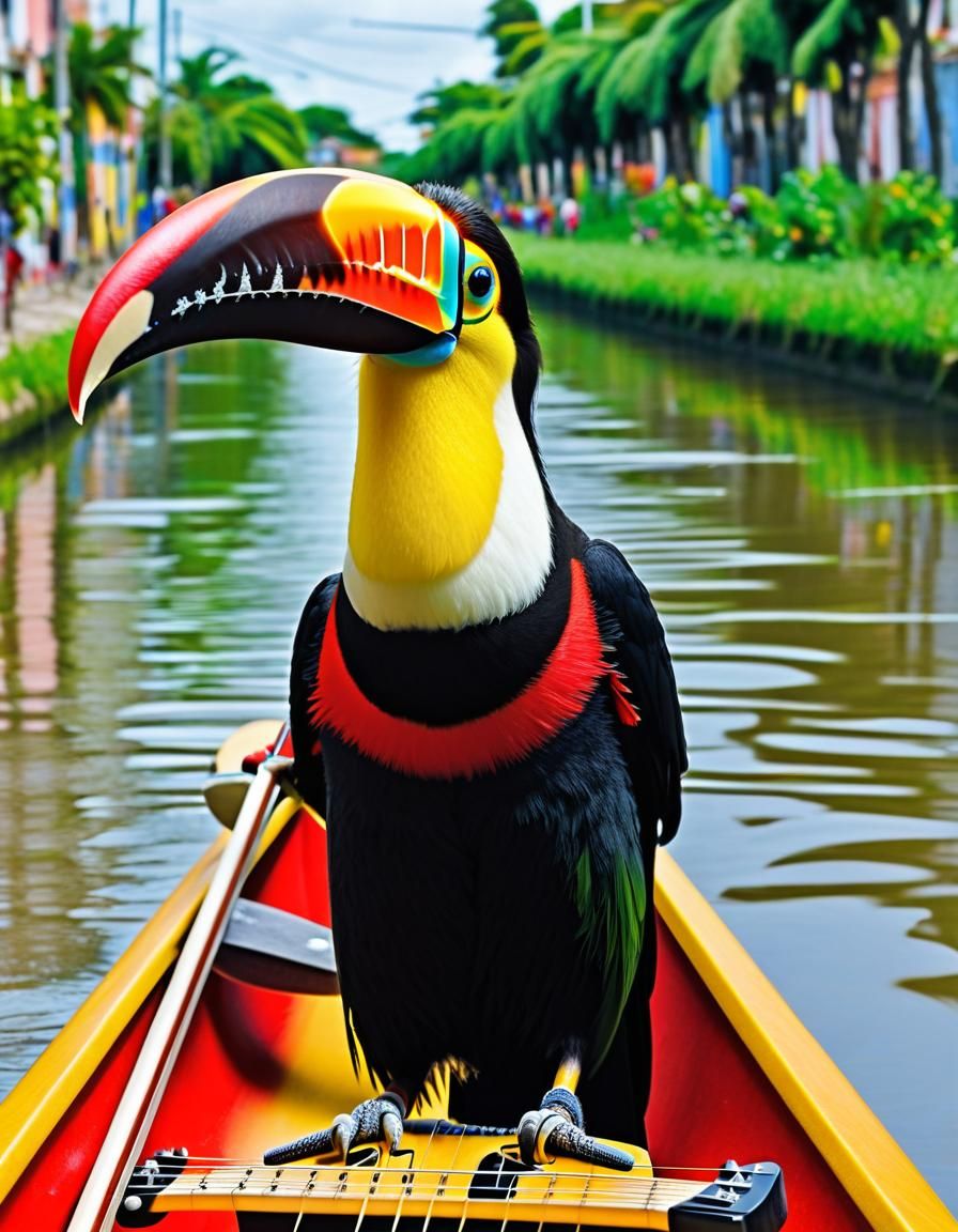 Toucan playing a guitar in a canoe - AI Generated Artwork - NightCafe ...
