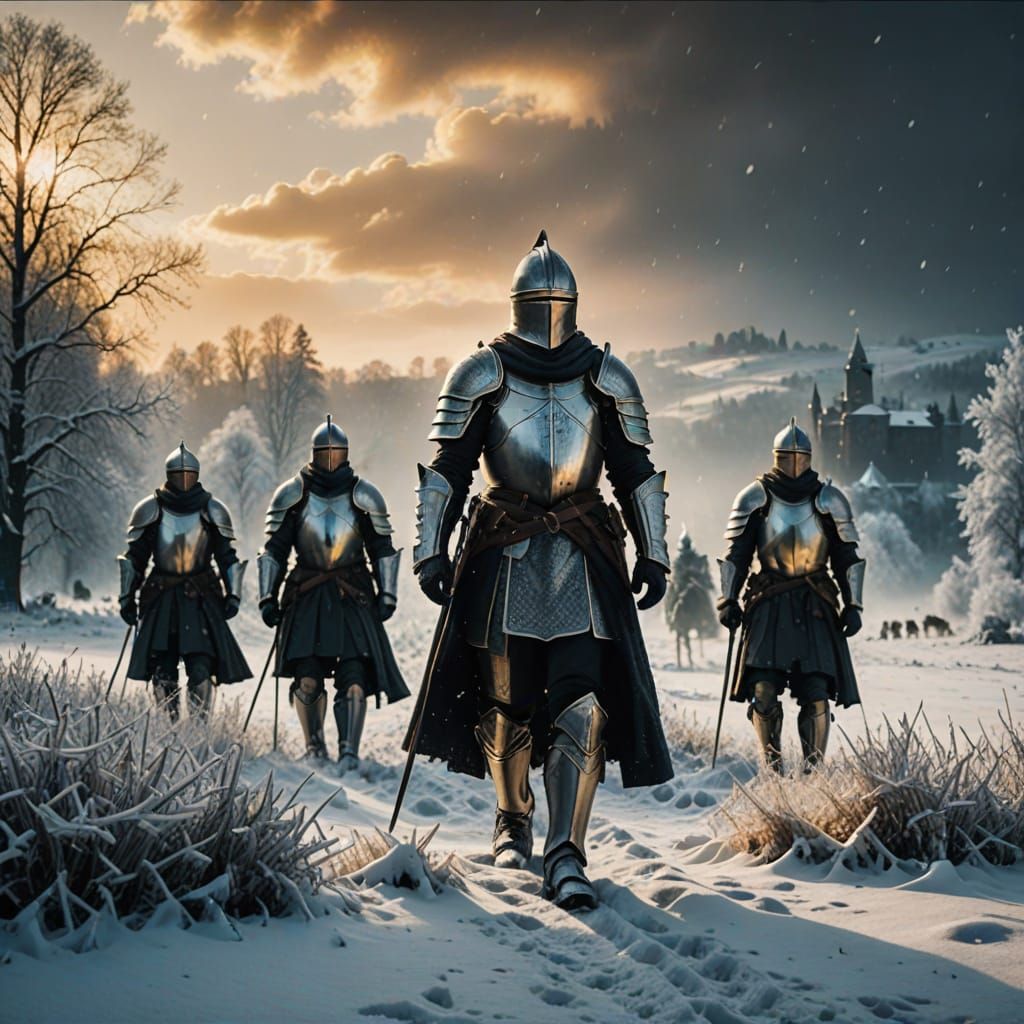 A king’s winter stronghold, where knights stand guard against the cold ...