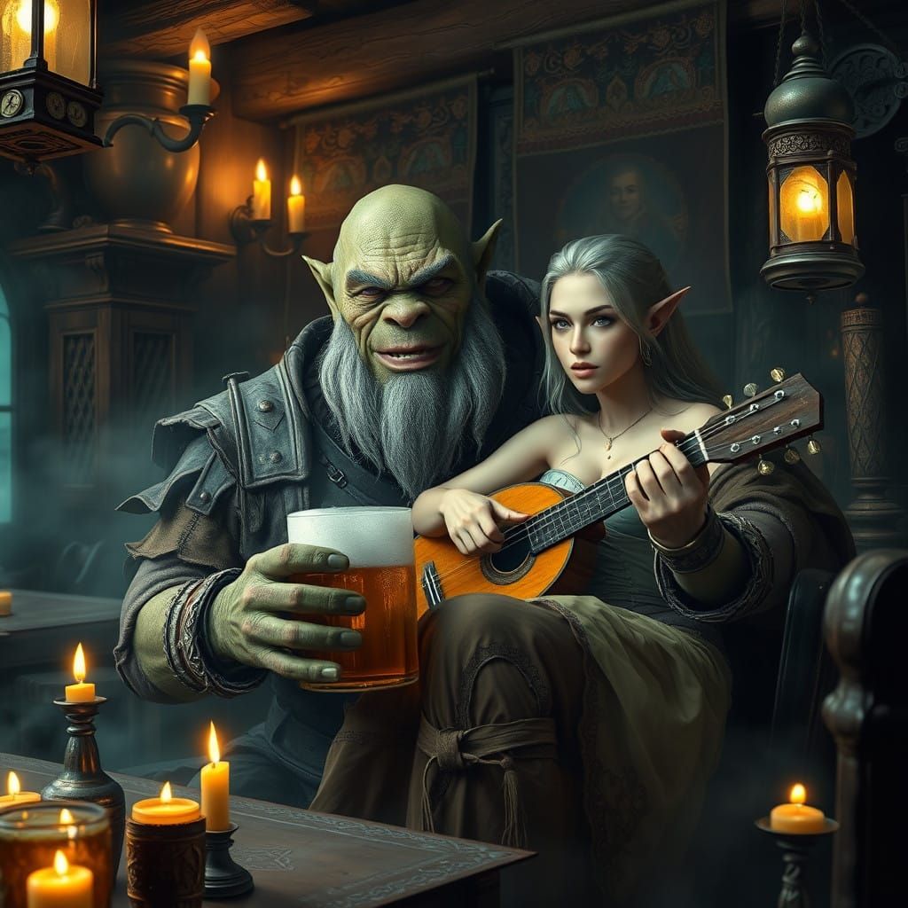 Tattered Ogre Revels in Medieval Irish Pub Ambianc... - AI Art